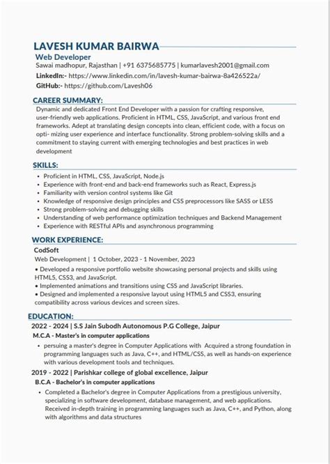 Lavesh Kumar Bairwa On Linkedin Resume Mernstack Fullstackwebdeveloper Webdeveloper