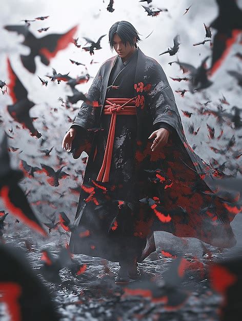 3d Cartoon Character Of Itachi Uchiha In Akatsuki Cloak Premium Ai