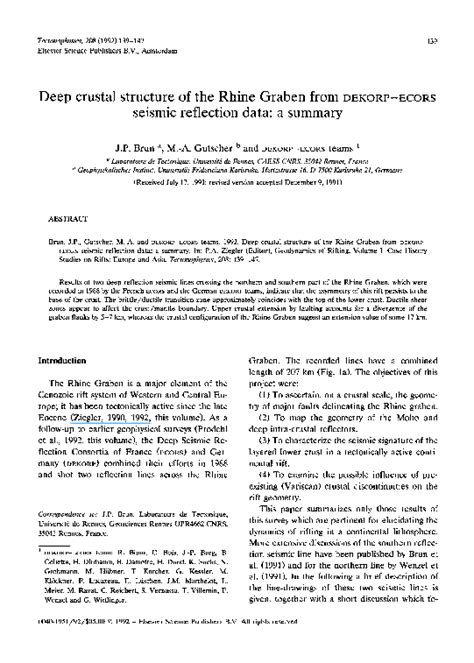 Pdf Deep Crustal Structure Of The Rhine Graben From Dekorp Ecors Seismic Reflection Data A