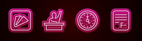 종이 비행기 손을 들고 있는 남자 아이 시계와 시험지를 오답으로 설정합니다 빛나는 네온 아이콘입니다 벡터 공부에 대한 스톡 벡터 아트 및 기타 이미지 Istock