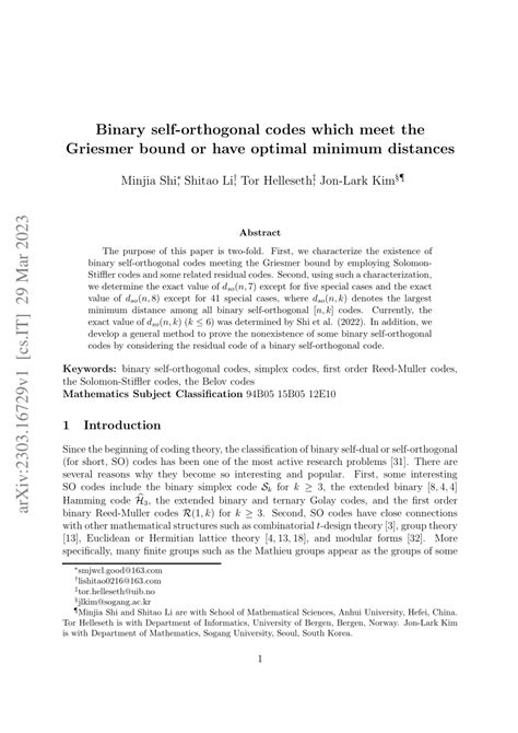 Pdf Binary Self Orthogonal Codes Which Meet The Griesmer Bound Or