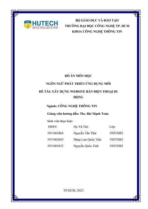 Báo cáo đồ án js fhhfgn BỘ GIÁO DỤC VÀ ĐÀO TẠO TRƯỜNG ĐẠI HỌC CÔNG NGHỆ TP HCM KHOA CÔNG