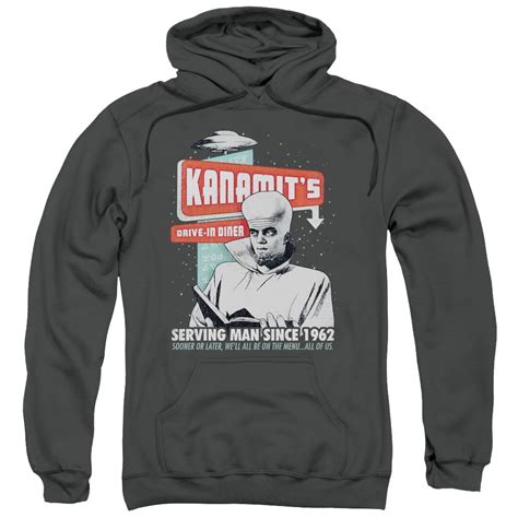 Twilight Zone Mens Kanamits Diner Hooded Sweatshirt Charcoal