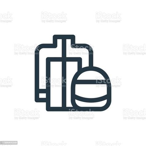 흰색 배경에 격리된 보호 기어 벡터 아이콘입니다 개요 웹 사이트 디자인 및 모바일 응용 프로그램 개발을위한 얇은 라인 보호 기어 아이콘 얇은 선 보호 기어 윤곽 아이콘 벡터