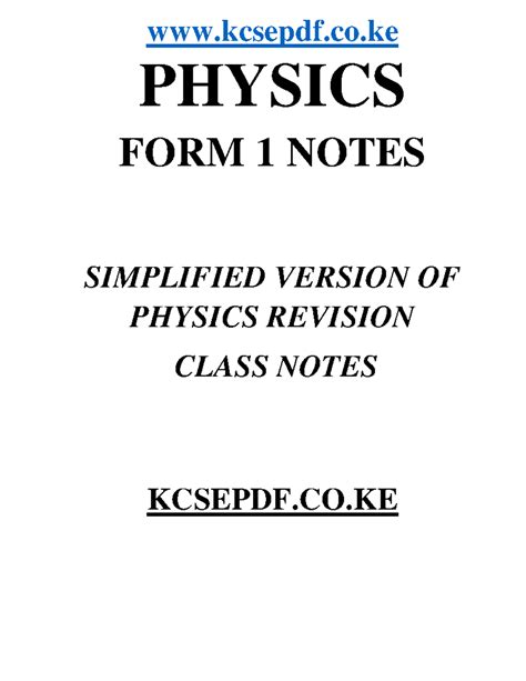 Form 1 Physics Revision Notes Simplified Guide For Kcse Studocu
