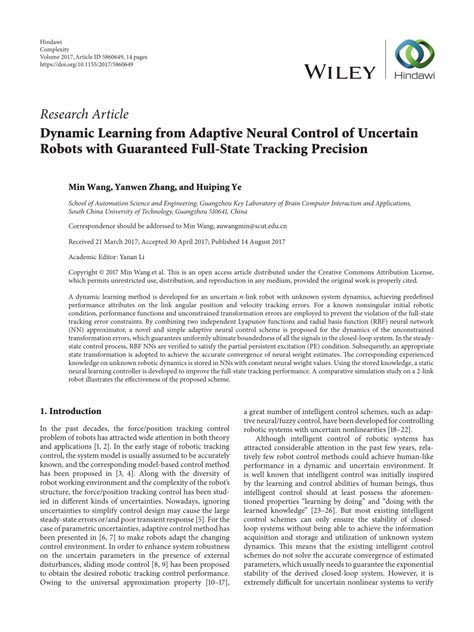 Pdf Dynamic Learning From Adaptive Neural Control Of Uncertain Robots With Guaranteed Full