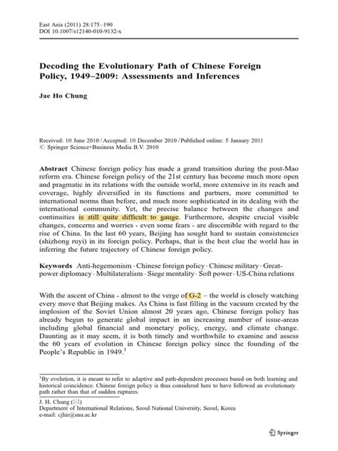 Pdf Decoding The Evolutionary Path Of Chinese Foreign Policy 1949 2009 Assessments And
