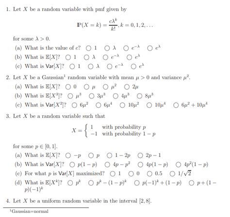 Solved 1 Let X Be A Random Variable With Pmf Given By