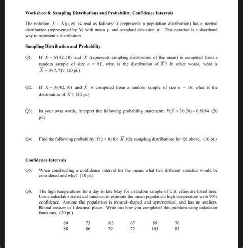 Solved Worksheet 8 Sampling Distributions And Probability