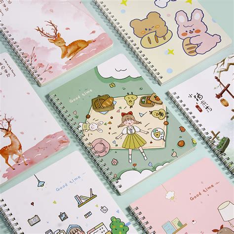 线圈本笔记本子大学初中生练习本侧翻b5螺旋加厚文具女生款卡通可爱创意文艺好看的简约日系16开a5少女心精致 虎窝淘