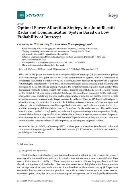 Pdf Optimal Power Allocation Strategy In A Joint Bistatic Radar And Communication System Based