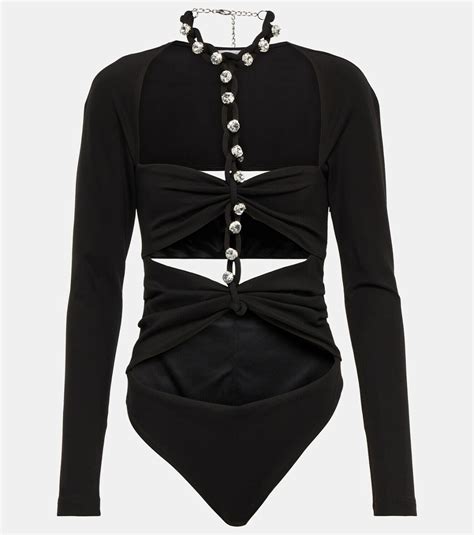 Area Chain Link Crystal Embellished Jersey Bodysuit Area