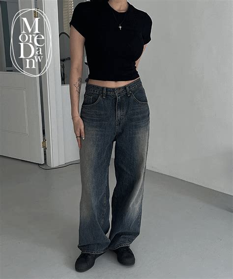 [핏보장 데일리템] 빈티지 중청 워싱 와이드 데님 팬츠 에이블리