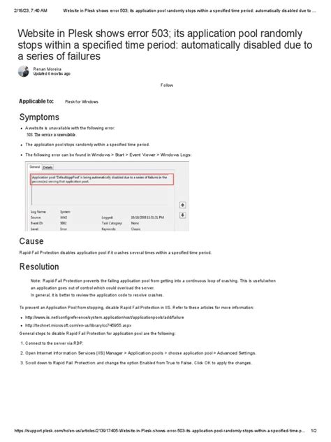 Website Shows Error 503 Its Application Pool Randomly Stops Within A