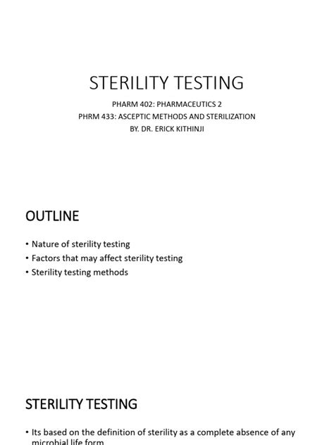 Lectue 3 Sterility Testing Pdf Sterilization Microbiology