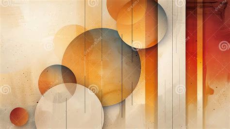Abstract Art With Overlapping Circles And Vertical Lines In Warm Colors Of Orange Yellow And