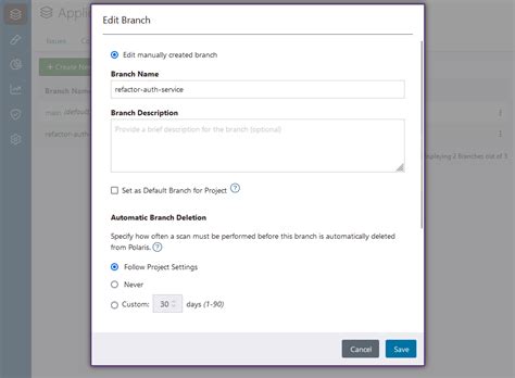 create and manage branches in a project dev portal