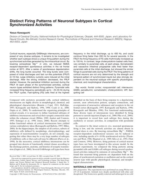 Pdf Distinct Firing Patterns Of Neuronal Subtypes In Cortical
