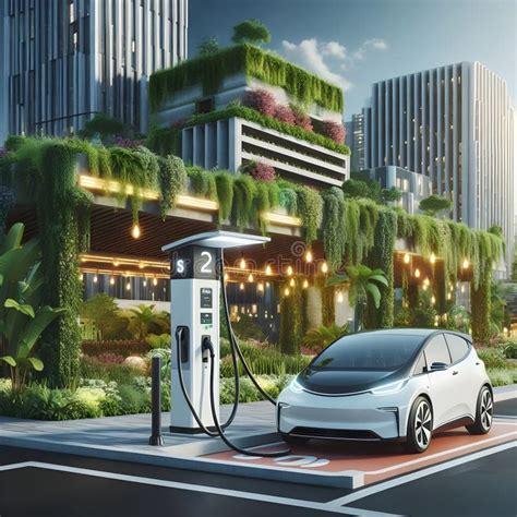 An Electric Vehicle Charging Station In A Modern Urban Setting Stock
