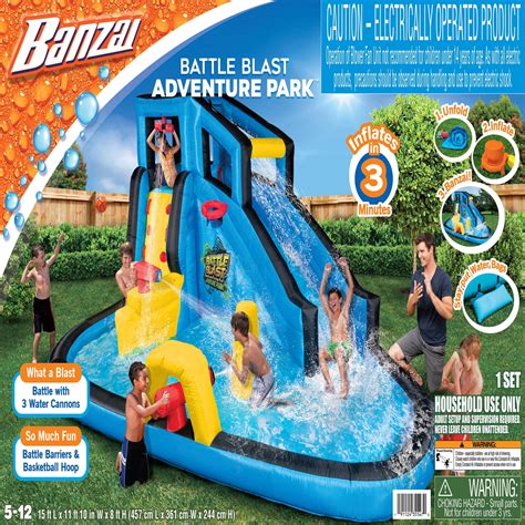 Banzai Battle Blast Inflatable Water Park Play Center Water Slide Climbing Wall And Oversized