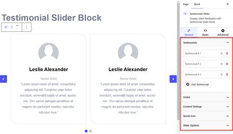 testimonial slider block radius blocks documentation