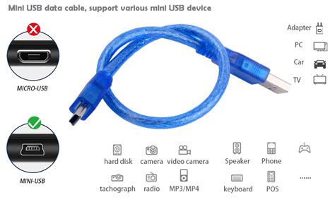 Diymall 5pcs Usb Mini To Usb A Usb2 0 Cable 30cm For Nano Electronics