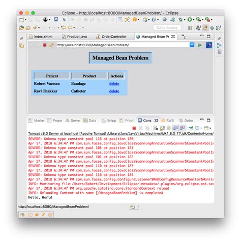 Java 8 Why Does Altering My Managed Beans Definition Result In The