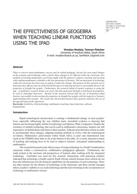 Pdf The Effectiveness Of Geogebra When Teaching Linear Functions