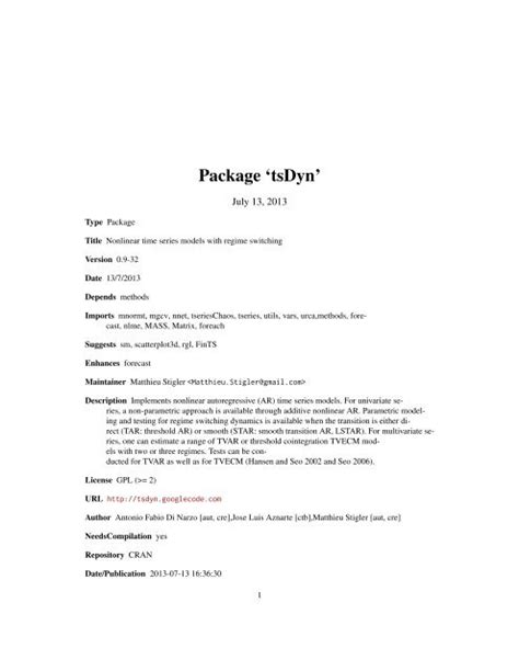 package tsdyn the comprehensive r archive network