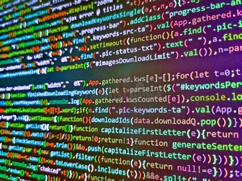Programming Text On Dark Screen Digital Computer Code And Black