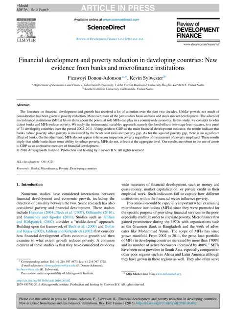 Pdf Financial Development And Poverty Reduction In Developing