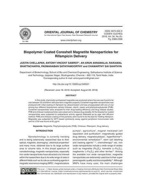 Pdf Biopolymer Coated Coreshell Magnetite Nanoparticles For Rifampicin Delivery