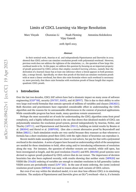 pdf limits of cdcl learning via merge resolution