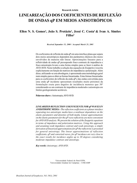 Pdf Linearized Reflection Coefficients For Qp Waves In Anisotropic Media