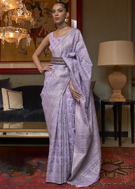 Light Purple Kashmiri Jamawar Cotton Silk Saree Urban Womania