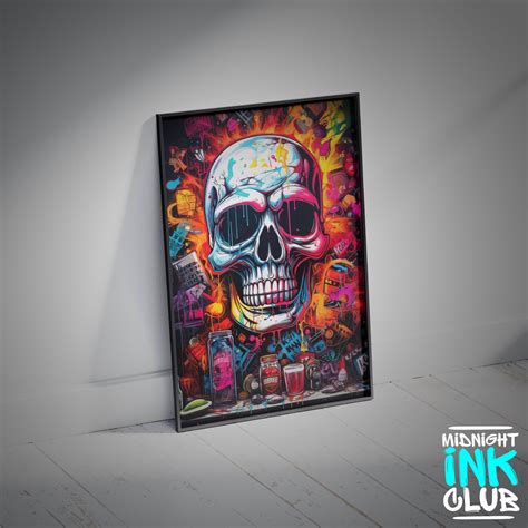 Skeleton Graffiti Wall Art Print Digital Urban Art Street Pop Art