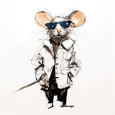 Blind Contour Mouse Full Body Image On White Background For Seo Stock