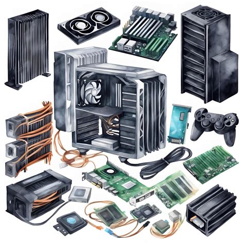 Set Of Main Parts Of A Gaming Computer Watercolor Hand Painted Isolated