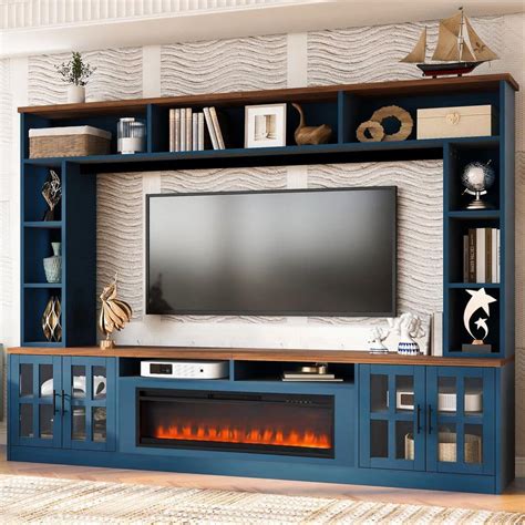 Harper And Bright Designs Navy Blue Tv Stand Entertainment Center Fits