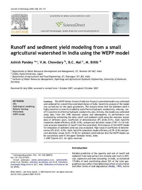 pdf runoff and sediment yield modeling from a small agricultural