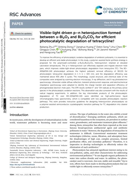 Pdf Visible Light Driven Pn Heterojunction Formed Between α Bi 2 O 3