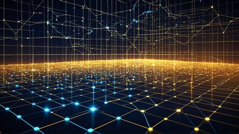 Futuristic Digital Grid With Glowing Connections Representing Data Network And Technology Stock