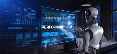 Performance Efficiency Kpi Business Development Concept Robot Pressing Button On Screen 3d