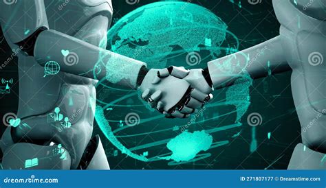 Internet Connection Controlled By Ai Robot Huminoid And Machine Learning Process Stock