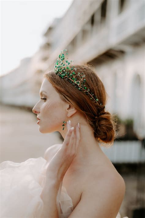 One Of A Kind Emerald Crown Swarovski Crystals And Gold Plated