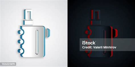 종이 컷 전자 담배 아이콘 회색과 검은 색 배경에 격리 Vape 흡연 도구 기화기 장치 종이 아트 스타일 벡터 3차원 형태에 대한 스톡 벡터 아트 및 기타 이미지 Istock