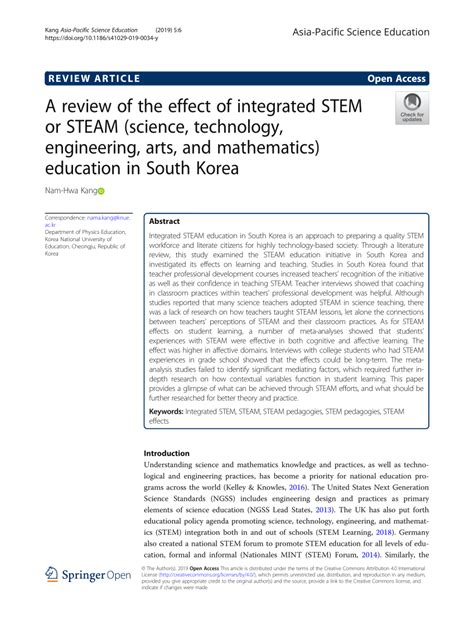 Pdf A Review Of The Effect Of Integrated Stem Or Steam Science Technology Engineering Arts