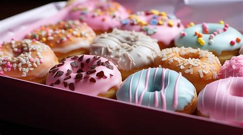Premium Photo A Box Filled With A Dozen Assorted Donuts