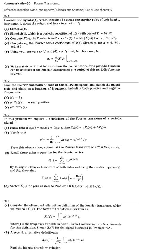 Solved Fourier Transform Reference Material Gabel And