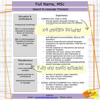 Speech Language Therapist Resume CV Template Cover Letter SLP OT